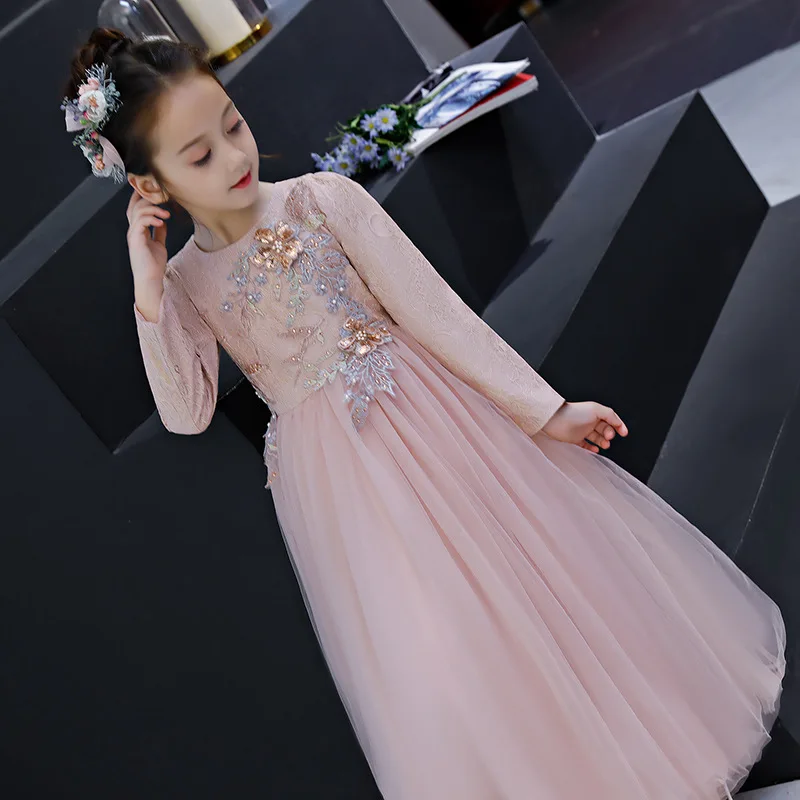 2020 Autumn Long Girls Dress Elegant Kid Long Sleeve Pink Christmas ...