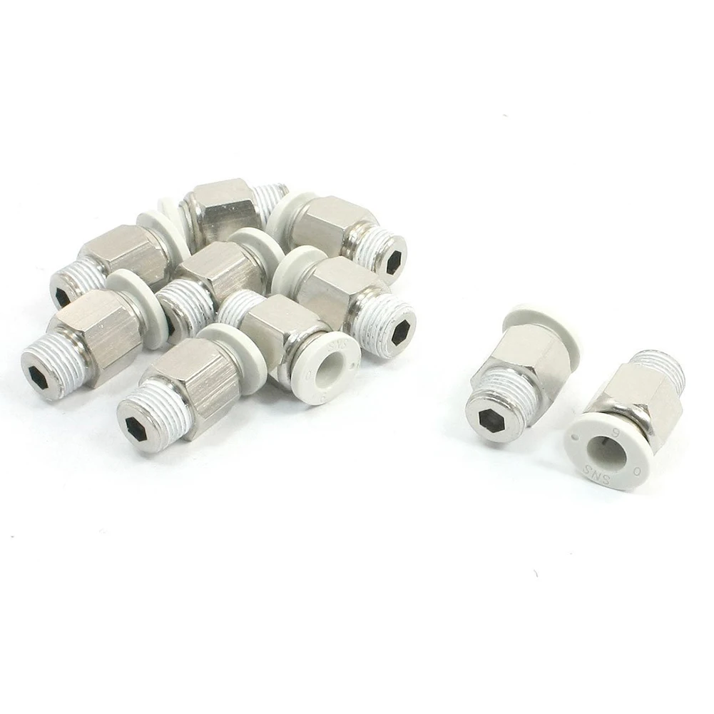 10 Pcs 1/4"NPT Male Thread 6mm Tube Push in to Connect Quick Fittings ...