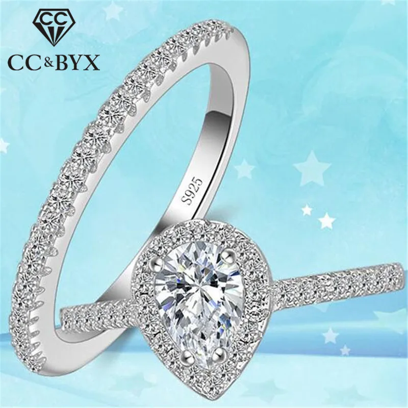 CC Double Rings For Women Silver Color Water Drop White/Pink Luxury ...