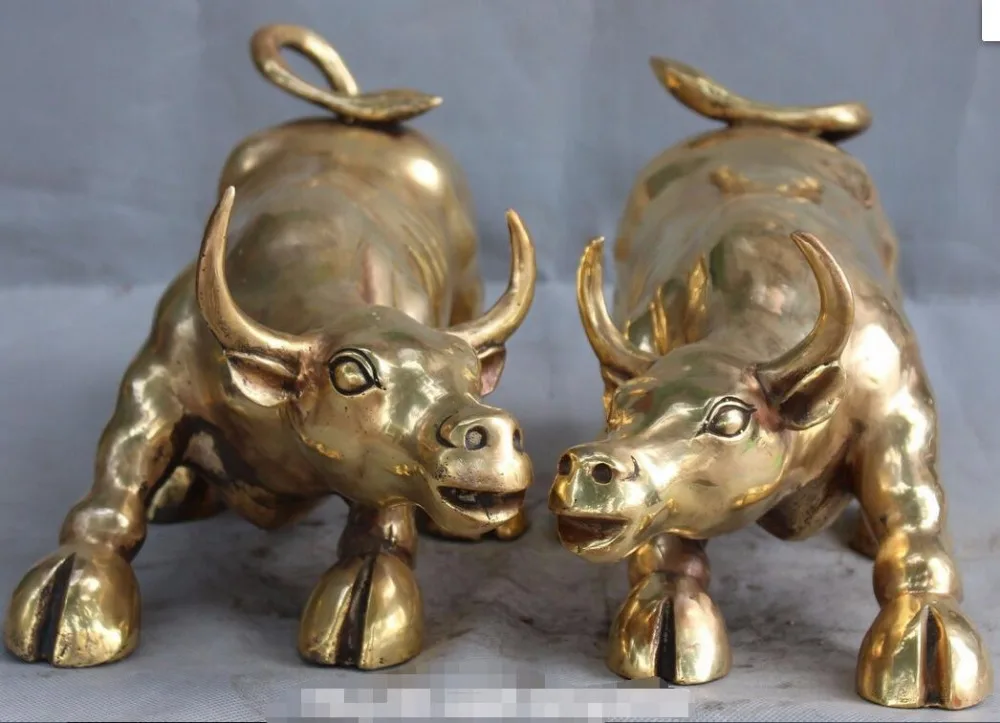 14" Chinese Bronze Animal Folk Zodiac Year Bull Oxen Strong Wealth ...