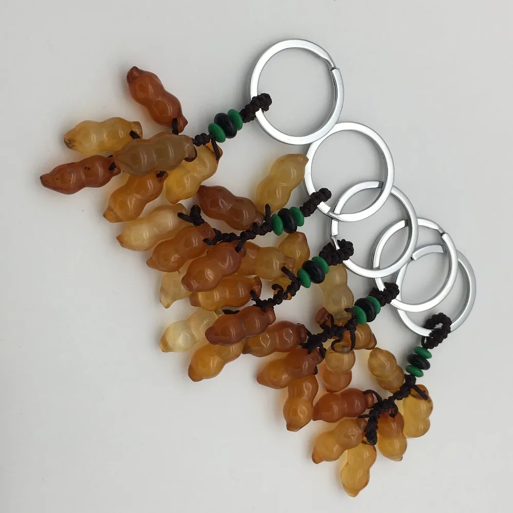 wholesale New natural onxy peanut shape key chain 5PCS Good luck 007 ...