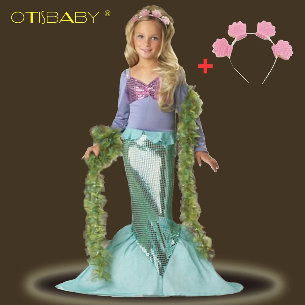 Girls Little Mermaid Dresses with Headwear Kids Sequins Mermaid ...