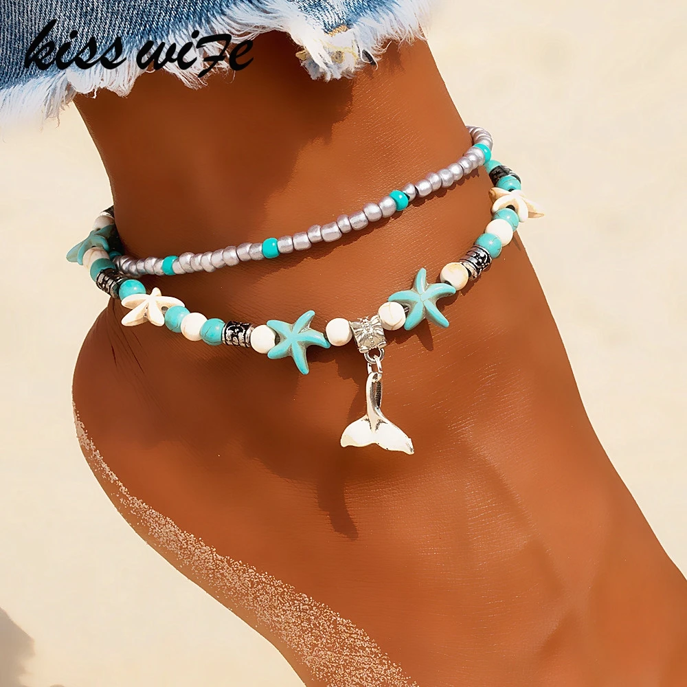 Kisswife Bohemian Multiple Mermaid Anklets For Women Vintage Boho Beads