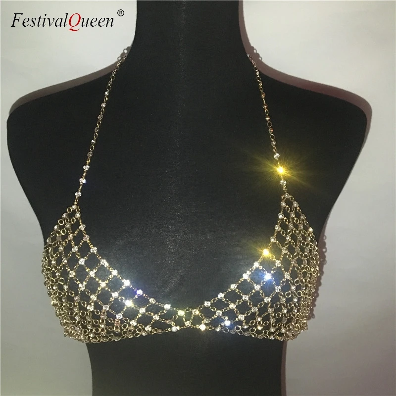 FestivalQueen Stylish Women Shiny Crystal Rhinestone Body Chain Bra ...
