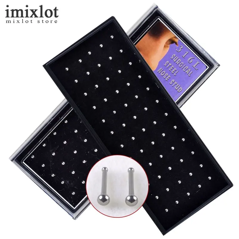 60Pcs/Set Stainless Steel Ball Bead Piercing Nose Ring Bulk Bone ...