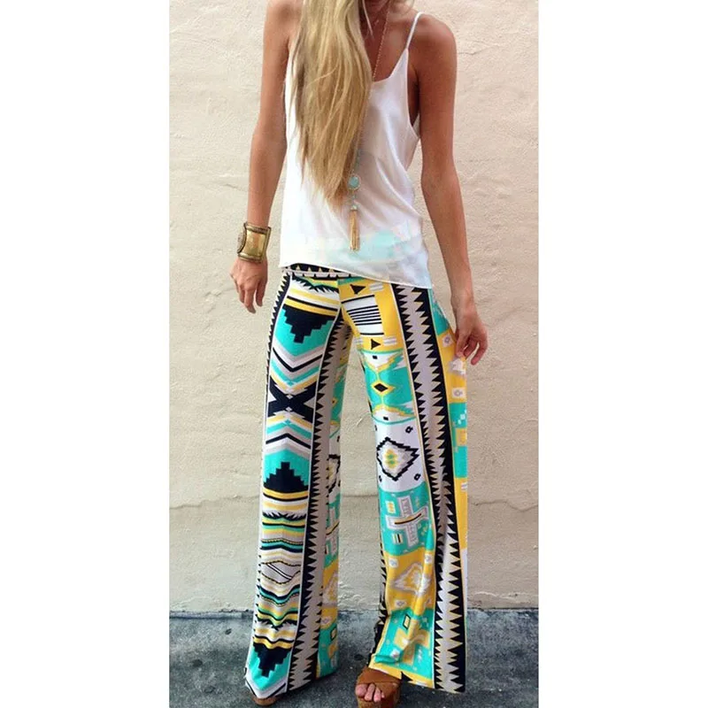 2017 bright multi color high waist wide leg pants print geometric image ...
