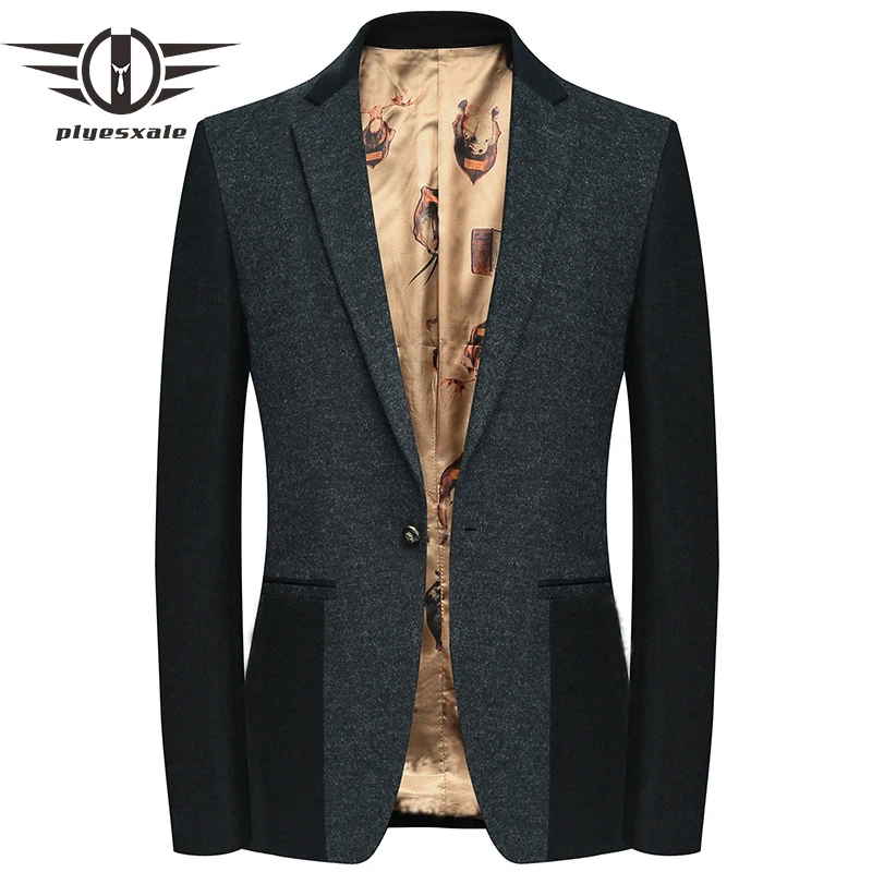 2019 Slim Fit Men Wool Blazer Autumn Fashion Patchwork Designs Woolen ...
