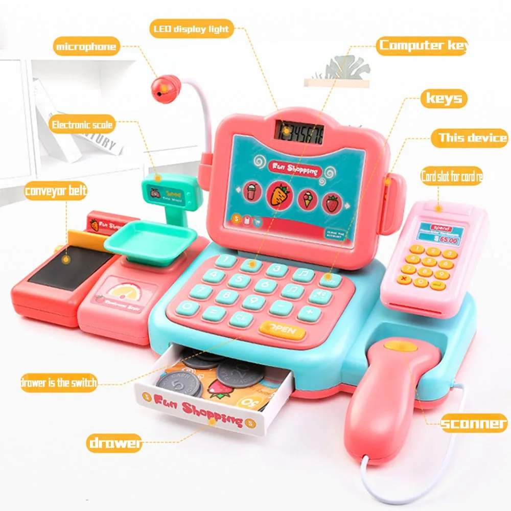 Electronic Mini Simulation Supermarket Cash Register Kit Toy Children ...