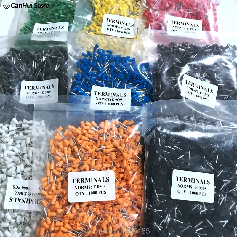 100pcs E0508 Tubular Wire Cold Pressure Connector Electrical Terminals Cable Crimps Wire ...