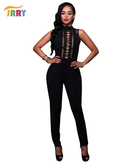 New Sexy Sleeveless Hollow Out Bodycon Women Jumpsuits Turtleneck