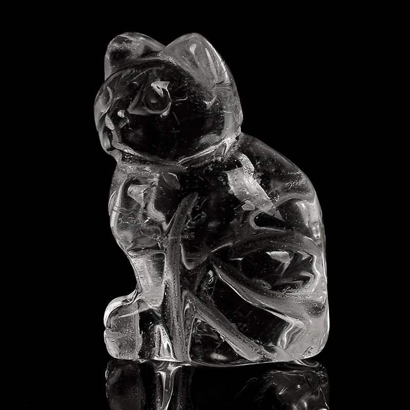 1.5 Inch Rock Quartz Cat Statue Semi-precious Craft Carved Stone ...