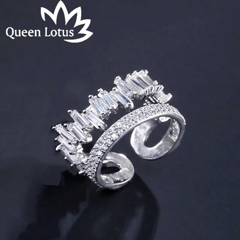 Queen Lotus High Quality Women Rings Hollow Double Layer Crystal Ring Irregular geometric ...