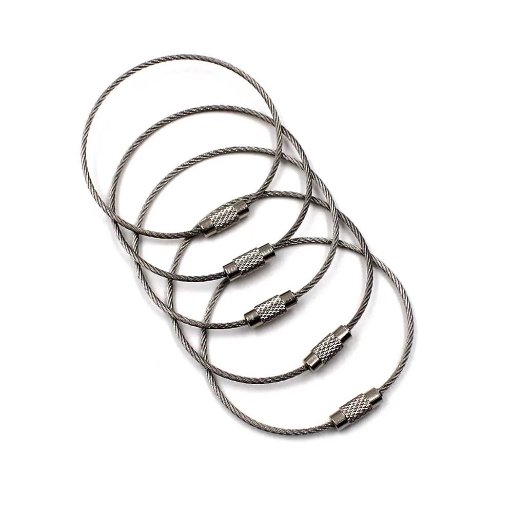 10Pcs Screw Locking Stainless Steel Wire Keychain Cable Rope Key Holder ...