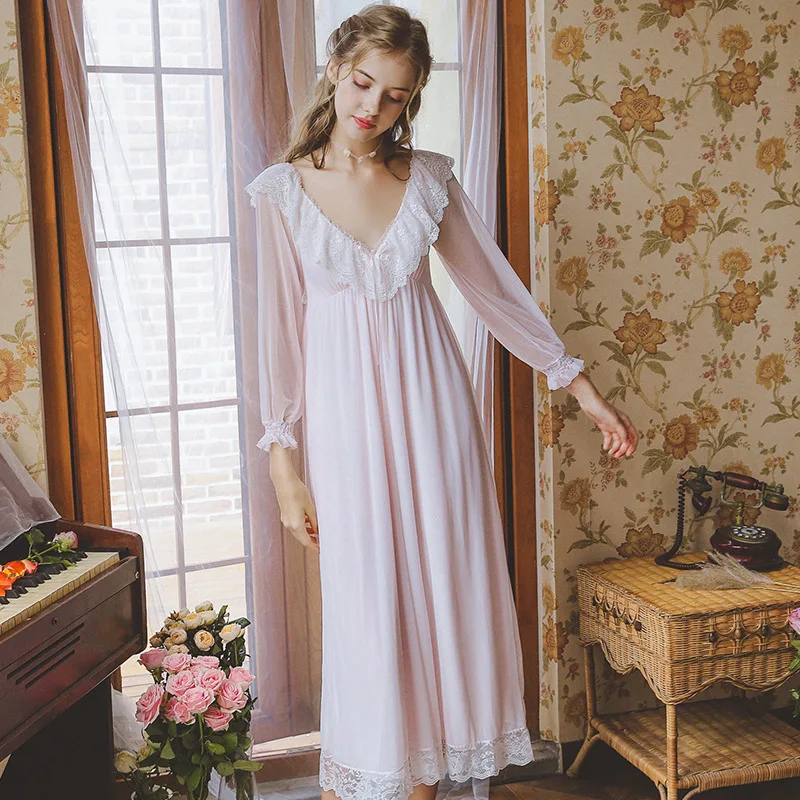 Palace Nightgown Spring Ladies Lace Sexy Nightgown Gauze Retro Princess ...