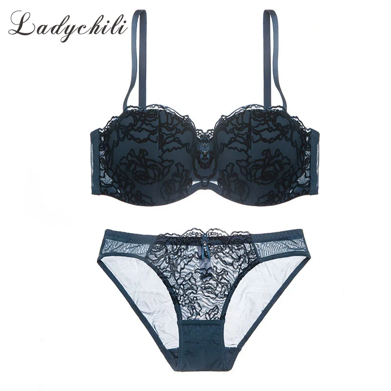 Ladychili Women Intimates One Piece Bra Set Lace Embroidery Half Cup