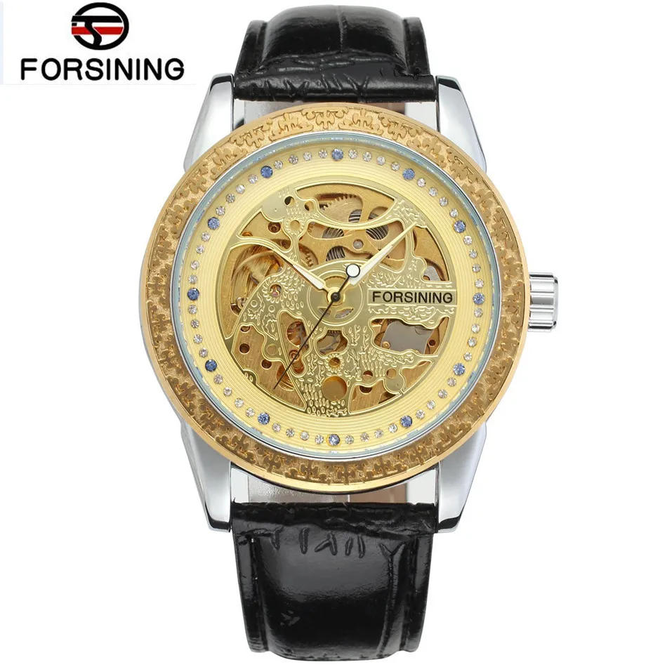 Original 2017 Forsining Watches Men's Skeleton Gold Dial Mechanical ...