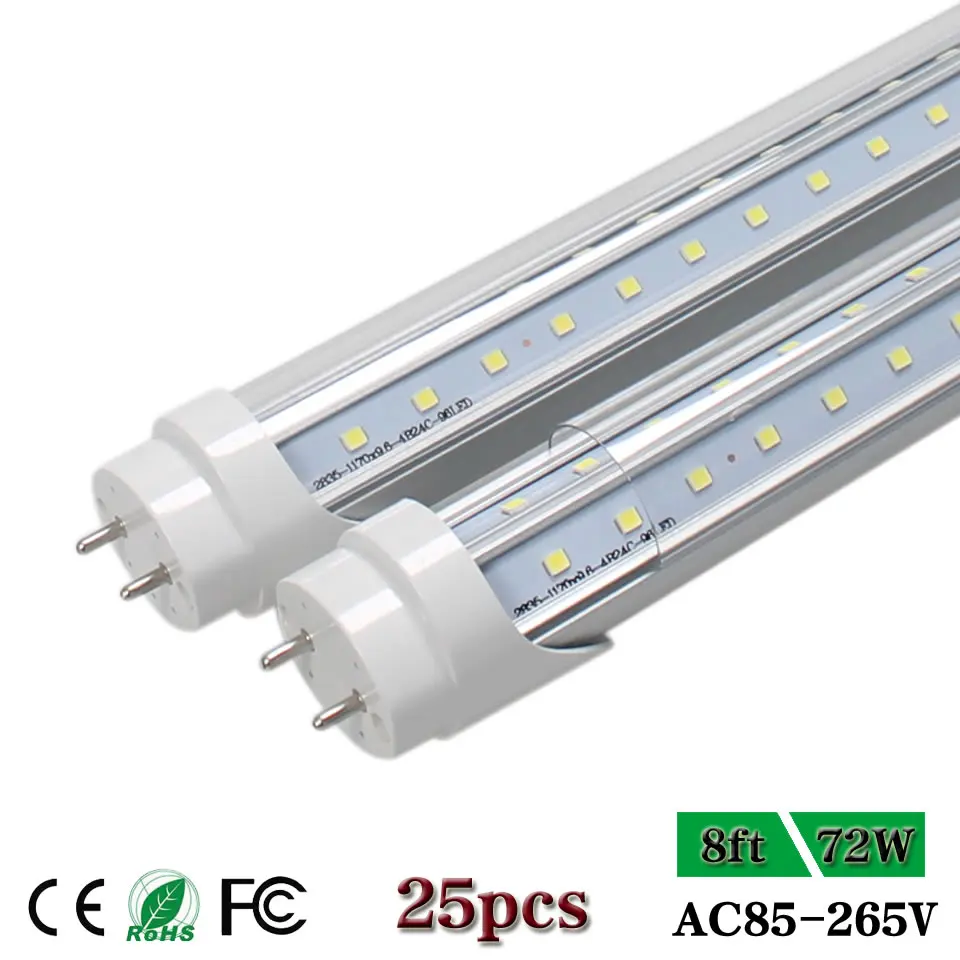 T8 8ft V Shaped 72W Led Tube Light G13 bi pin double row dual end power ...
