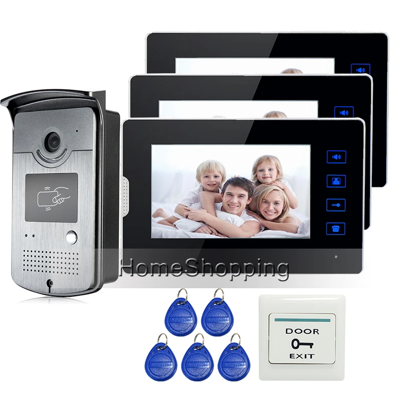 Home Wired 7" Touch Screen Video Door Phone Intercom System + 3 ...