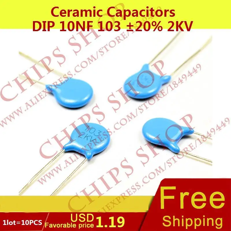 1 몫 = 10 개 세라믹 콘덴서 DIP 10nf의 103 20% 2KV 10000pF 0.01 미크로포맷|ceramic ...