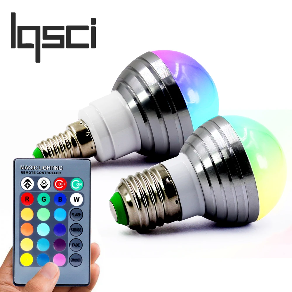 LQSCI E27 E14 LED RGB Bulb lamp AC110V 220V3W LED RGB Spot light ...