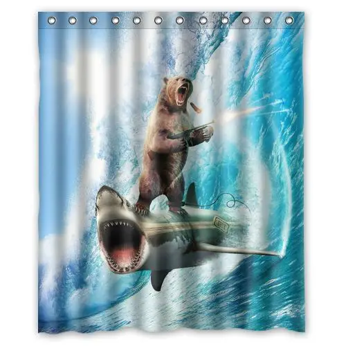 New Bear Gun Riding Shark custom Shower Curtain Bathroom decor Free ...