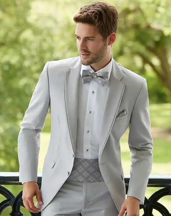 Tailor Made Italian Silver Men Suits Slim Fit Groom Prom Dress Blazer ...