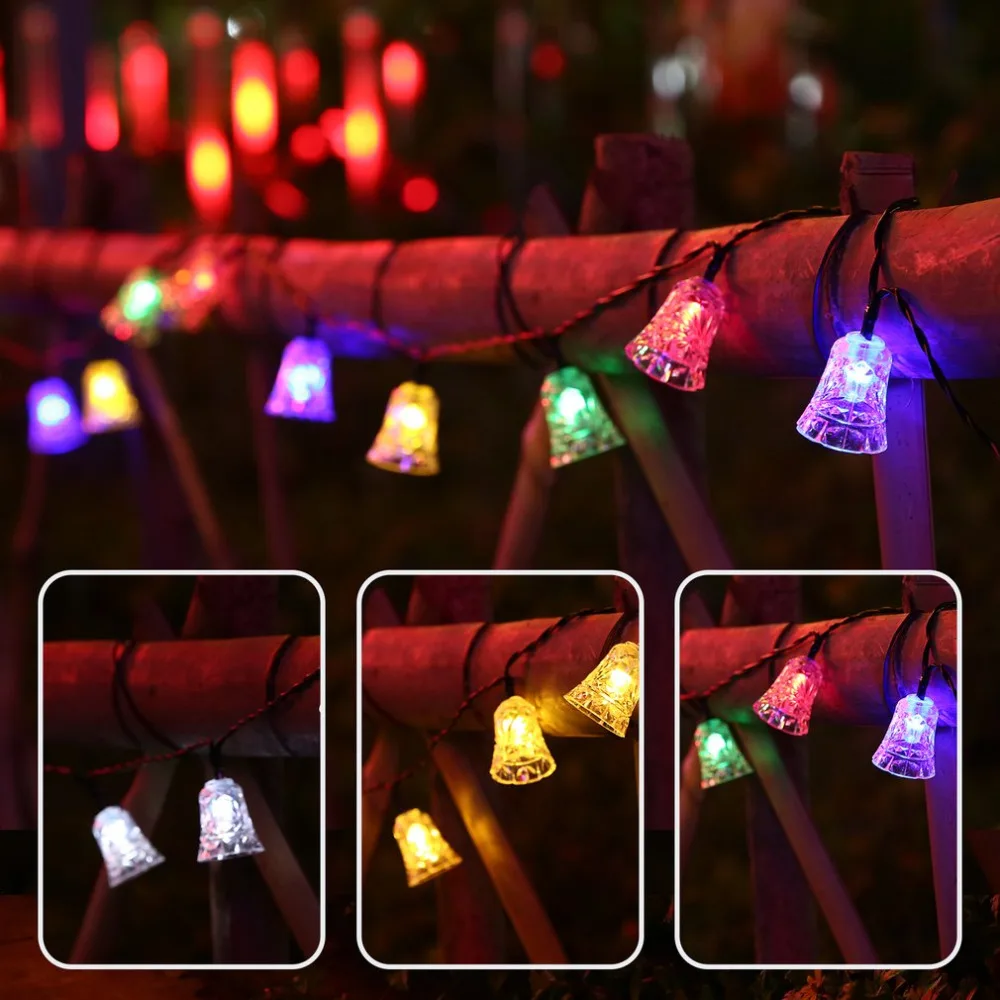 20 LED Lights Strings Bell Solar Christmas String Lamp with Solar Panel ...