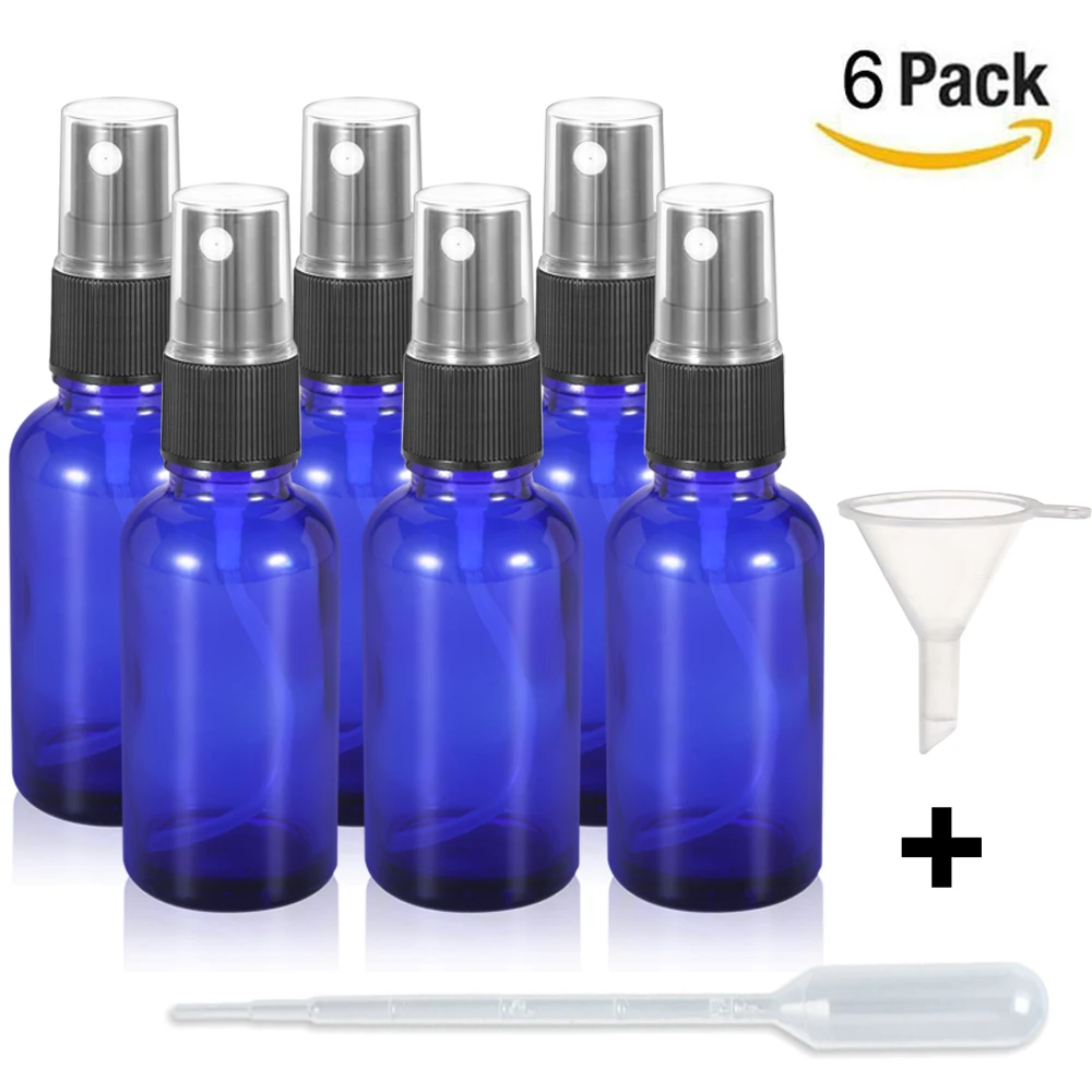 1 Oz Cobalt Blue Glass Spray Bottles With Black Fine Mist Sprayer Mini Funnel And Transfer