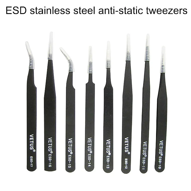 NOVFIX 6pcs Stainless Steel Precision Tweezers Set ESD Safe Anti Static ...