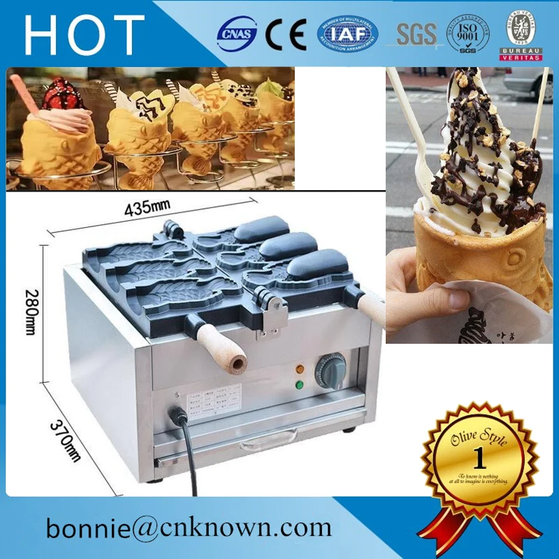 High quality Electric 3 fish open mouth Ice cream Taiyaki maker fish ...