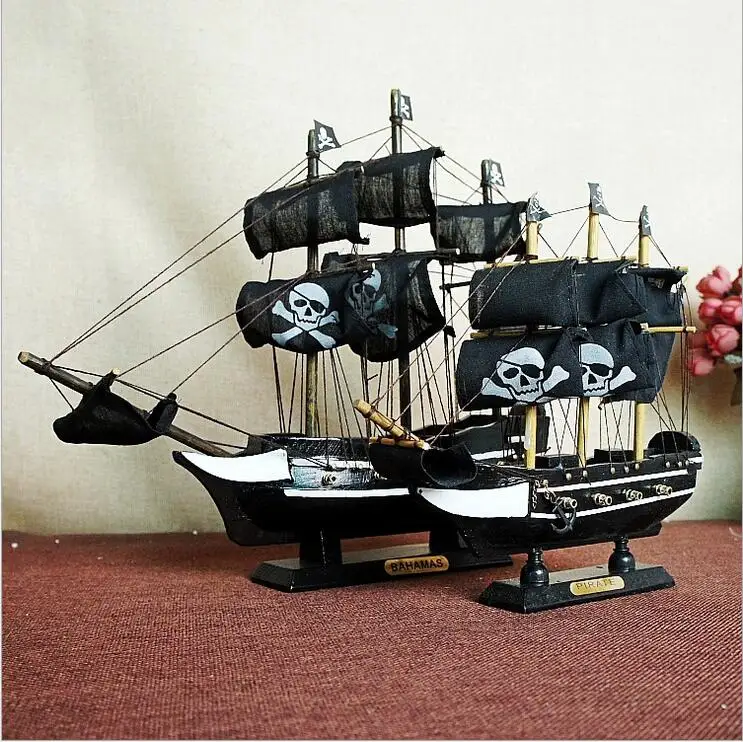 Wooden Pirate Ship Model Office Decorations Craft Canvas Sailboat Solid