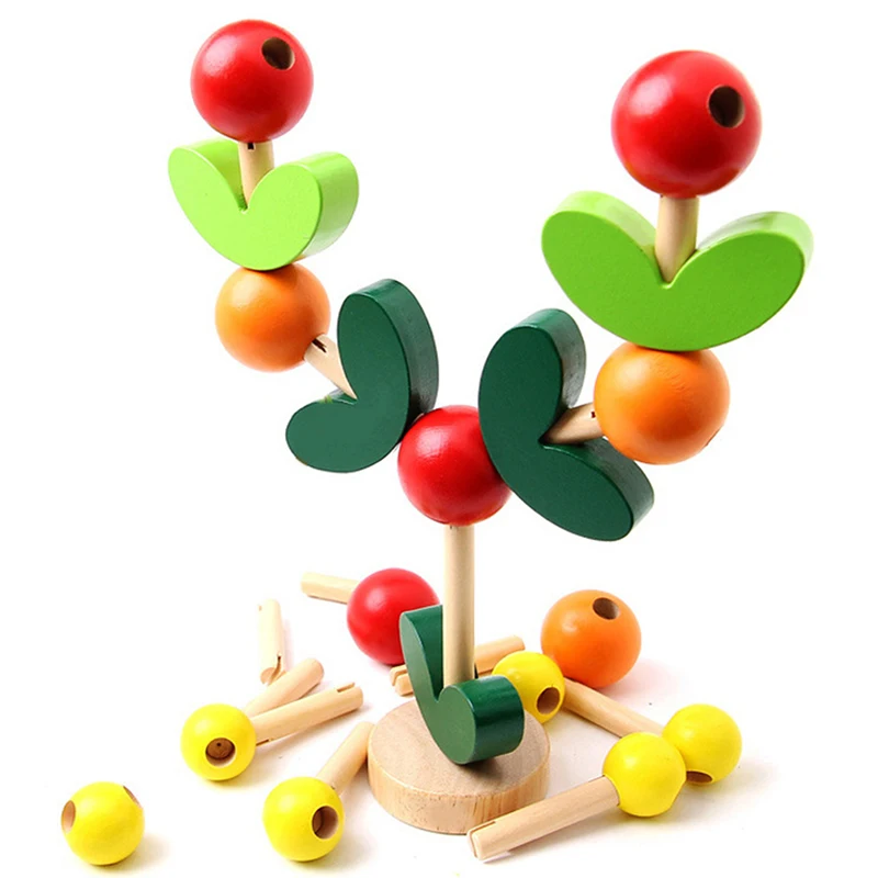 Wooden Wisdom Tree Shape Blocks DIY Beads Leaves Branches Tree Building ...