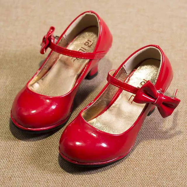 2016 New Spring Girls Red Shoes Kids High Heels Children PU Leather ...