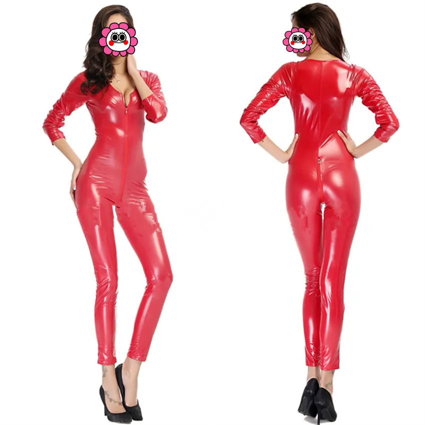 Abbille Quality Faux Leather Wetlook Sexy Lingerie Hot Catsuit Women