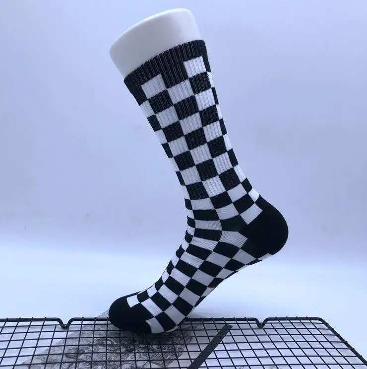 Autumn Winter Women's Black White Checkerboard Socks Men Hip Hop Cotton ...
