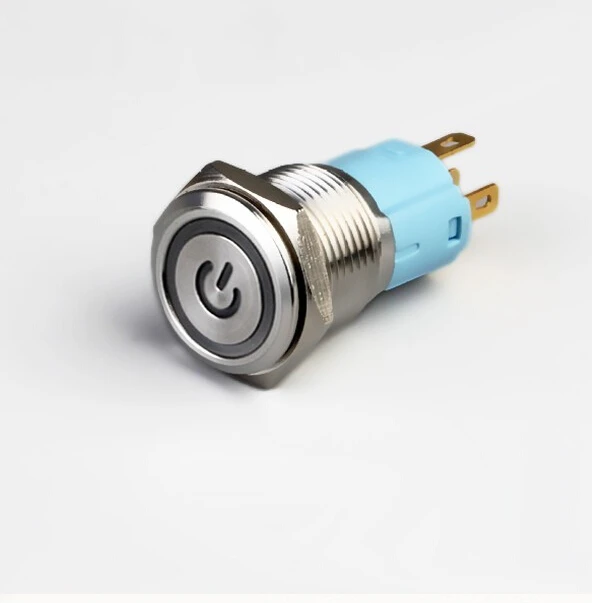 16mm 12v blue led illuminated on/off micro anti vandal waterproof ...