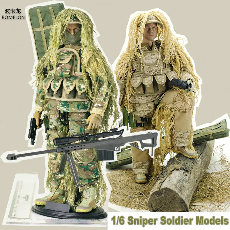 12"Sniper Action Figures 1/6 Soldier Models+Ghillie Suit+Barrett Set ...