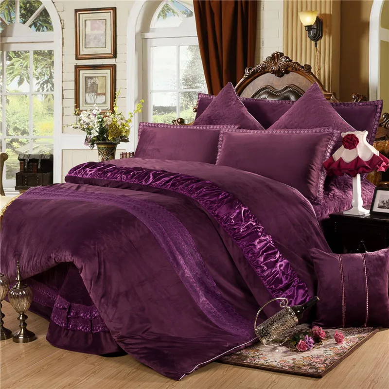 Winter Warm Thick Fleece Bedclothes Red Purple Grey Queen King Size