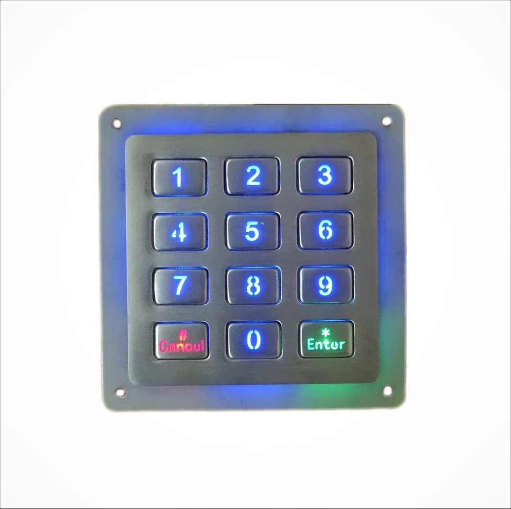 12 Keys 4x3 Metal Backlight Stainless Steel Illuminated Numeric Keypad ...