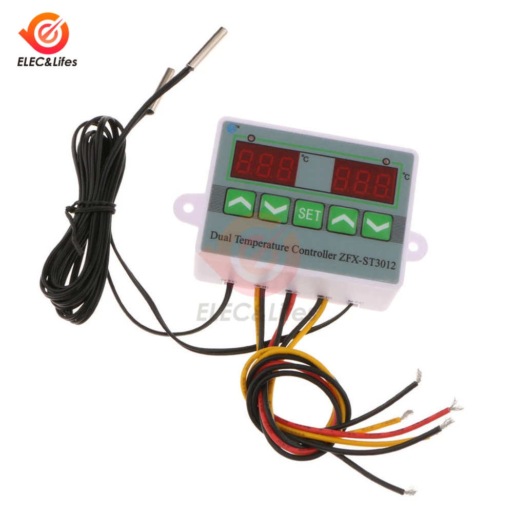 AC110V 220V 12V 24V DC Digital Thermostat Double Control Electronic ...