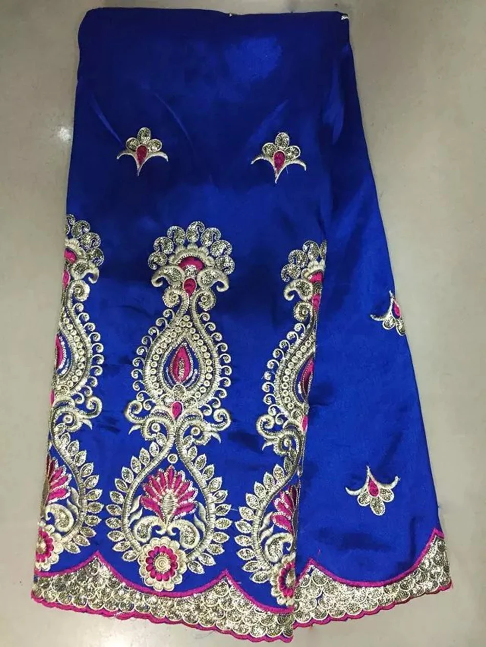 beaded raw silk African george fabric wrappers india embroidered blue ...
