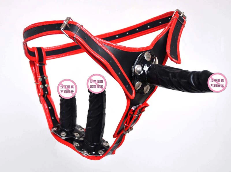 Leather Strap On Dildo Huge Silicone Triple Strapons Dildo Anal Plug