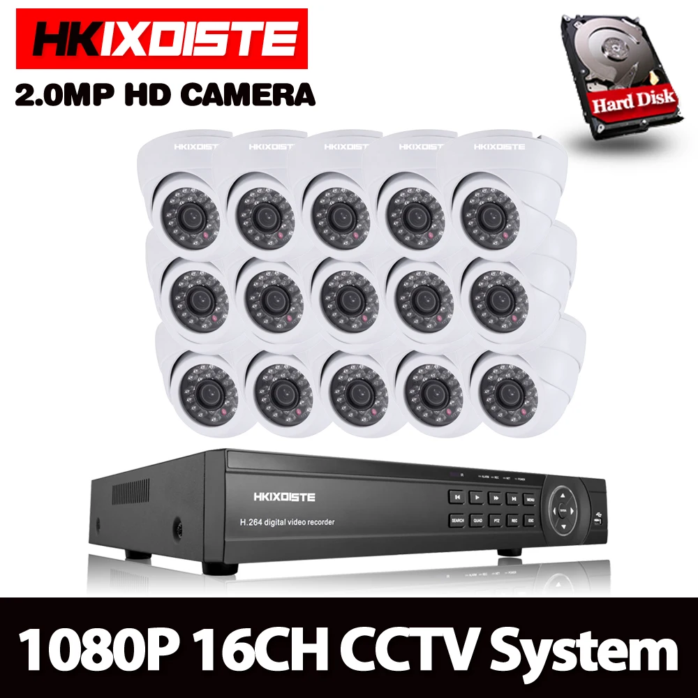 HKIXDISTE 16CH CCTV System Kit AHD DVR Dome indoor 2.0mp hd Cameras ...