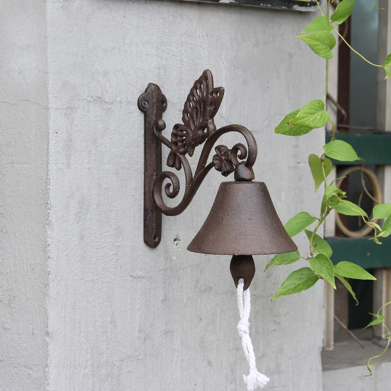 Antique Rustic Butterfly Cast Iron Wall Bell Vintage Green Black Gold ...