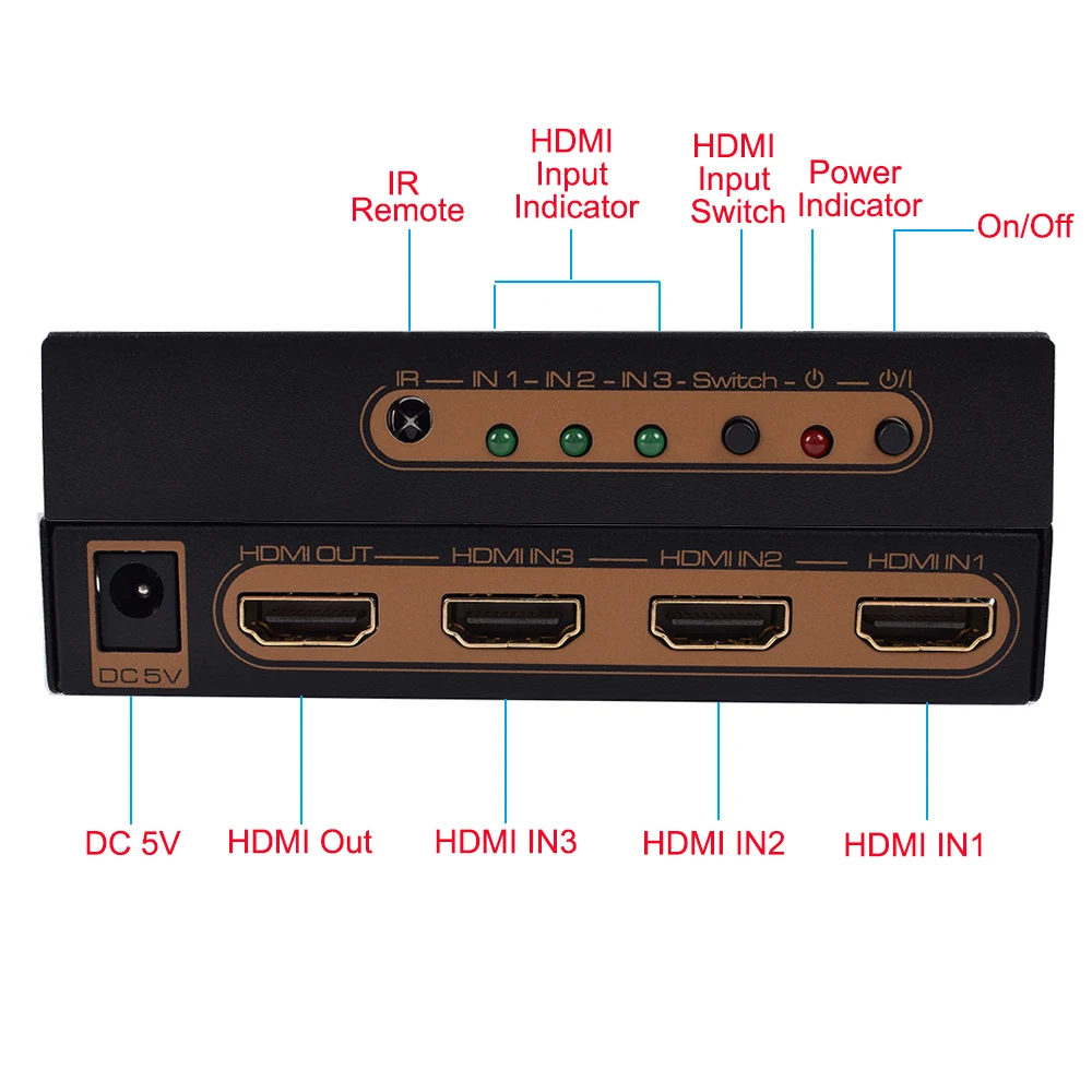 Full HD 3 Port HDR HDMI Switcher Switch 3 HDMI Inputs 1 HDMI Output ...