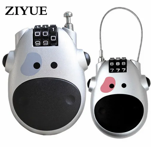 Free Shipping Fishon Cartoon Cow Telescopic Steel Wire Rope Code Lock ...