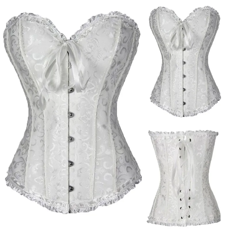 Satin Bone Lace Up Steampunk Corset Sexy Gothic Bustier Corselet
