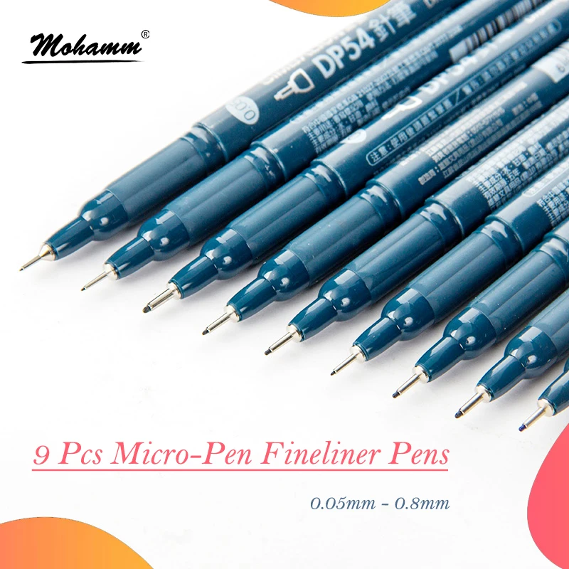 9 Pcs/lot Black Micro Pen Fineliner Pens Anti Bleed Waterproof Archival ...