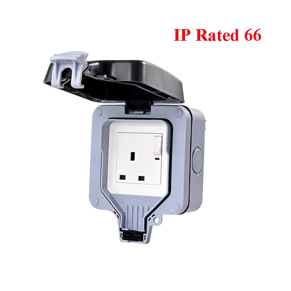 Ip66 16a Uk Standard Wall Power Outlet Weatherproof Waterproof Electric ...