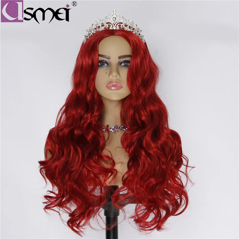 USMEI Long red women's wig 130# Density high Temperature fiber ...